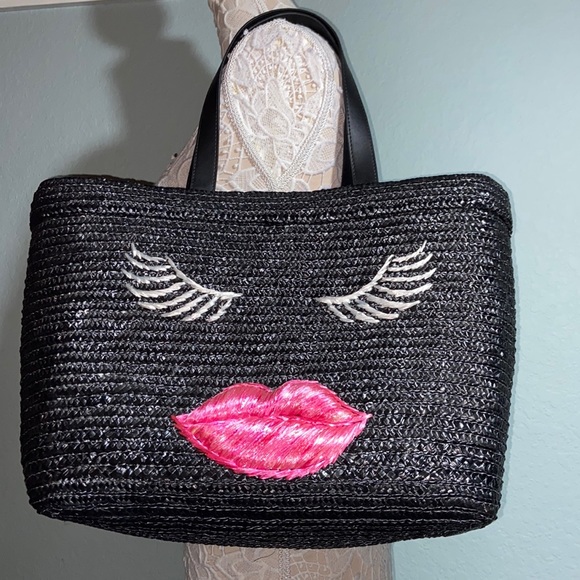 Felix Rey | Bags | Rare Felix Rey Large Kissy Face Raffia Black Bag ...